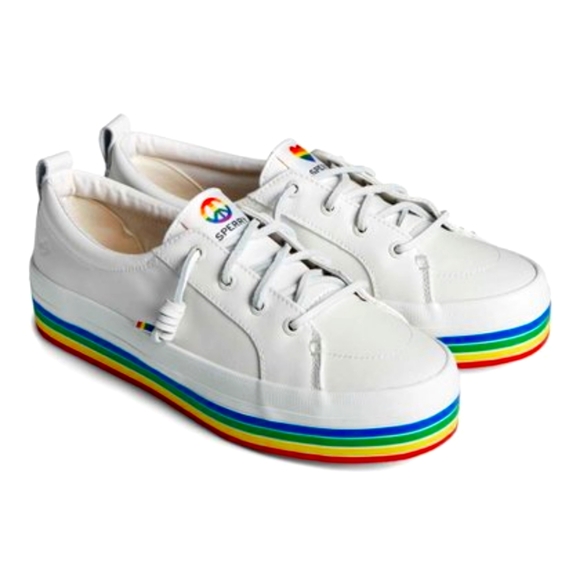 Sperry | Shoes | Nwt Sperrywhite Leather Multi Pride Stripe Crest Vibe ...